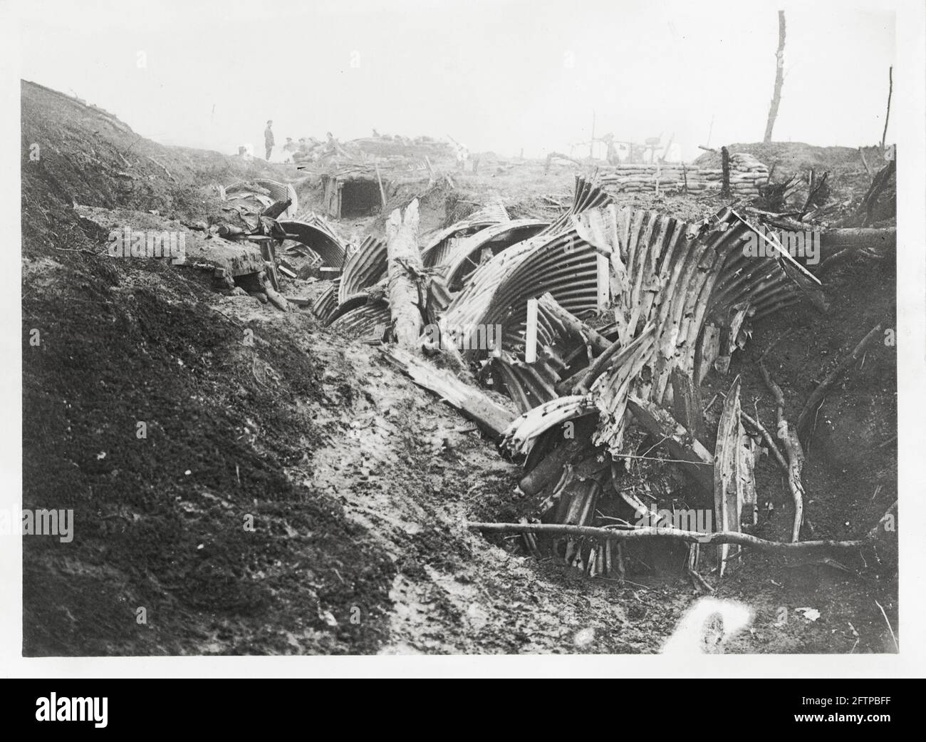 World War One, WWI, Western Front - A destroyed German trench filled ...