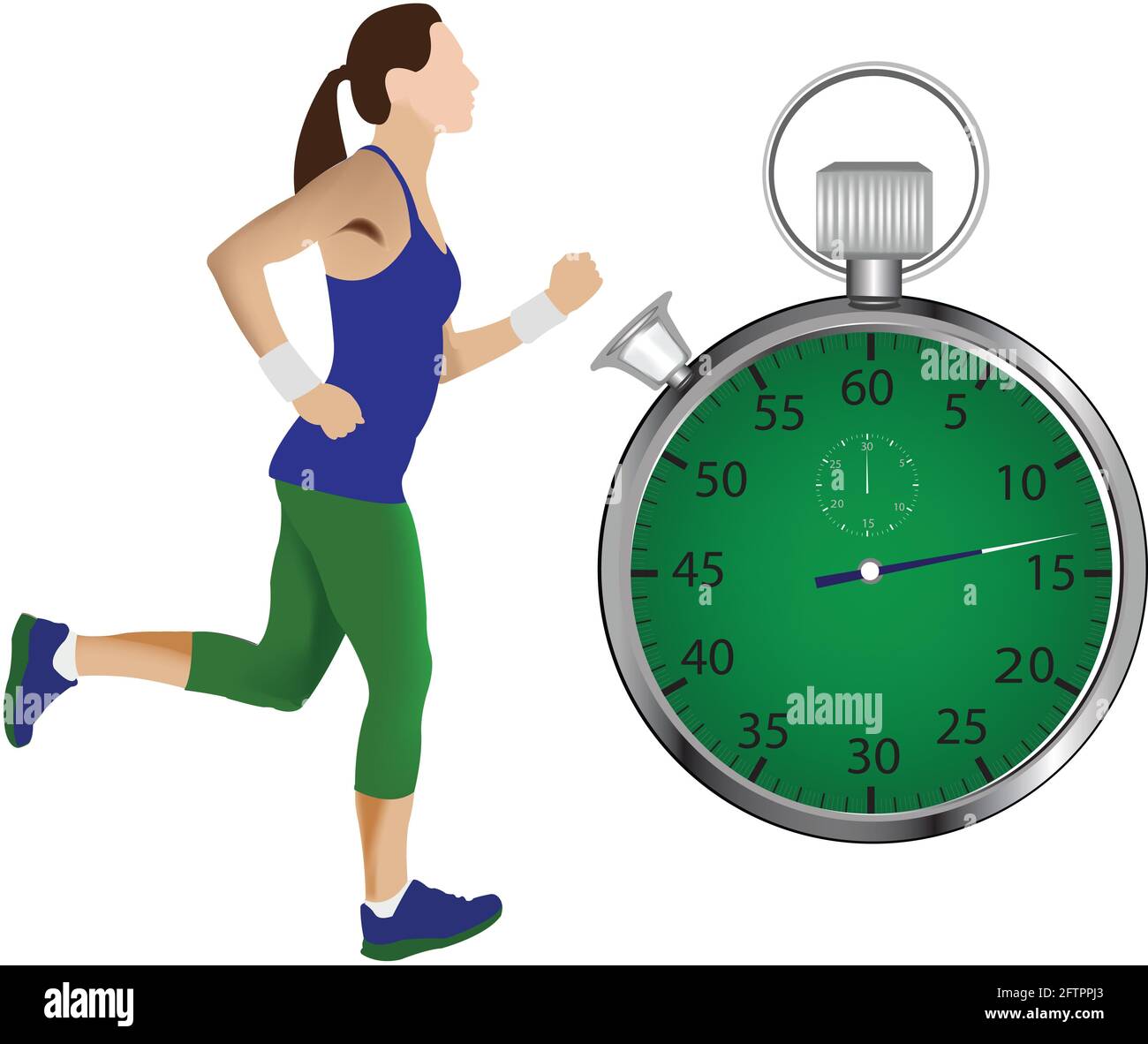 Illustration of a green stopwatch with athletes doing sport activity on ...