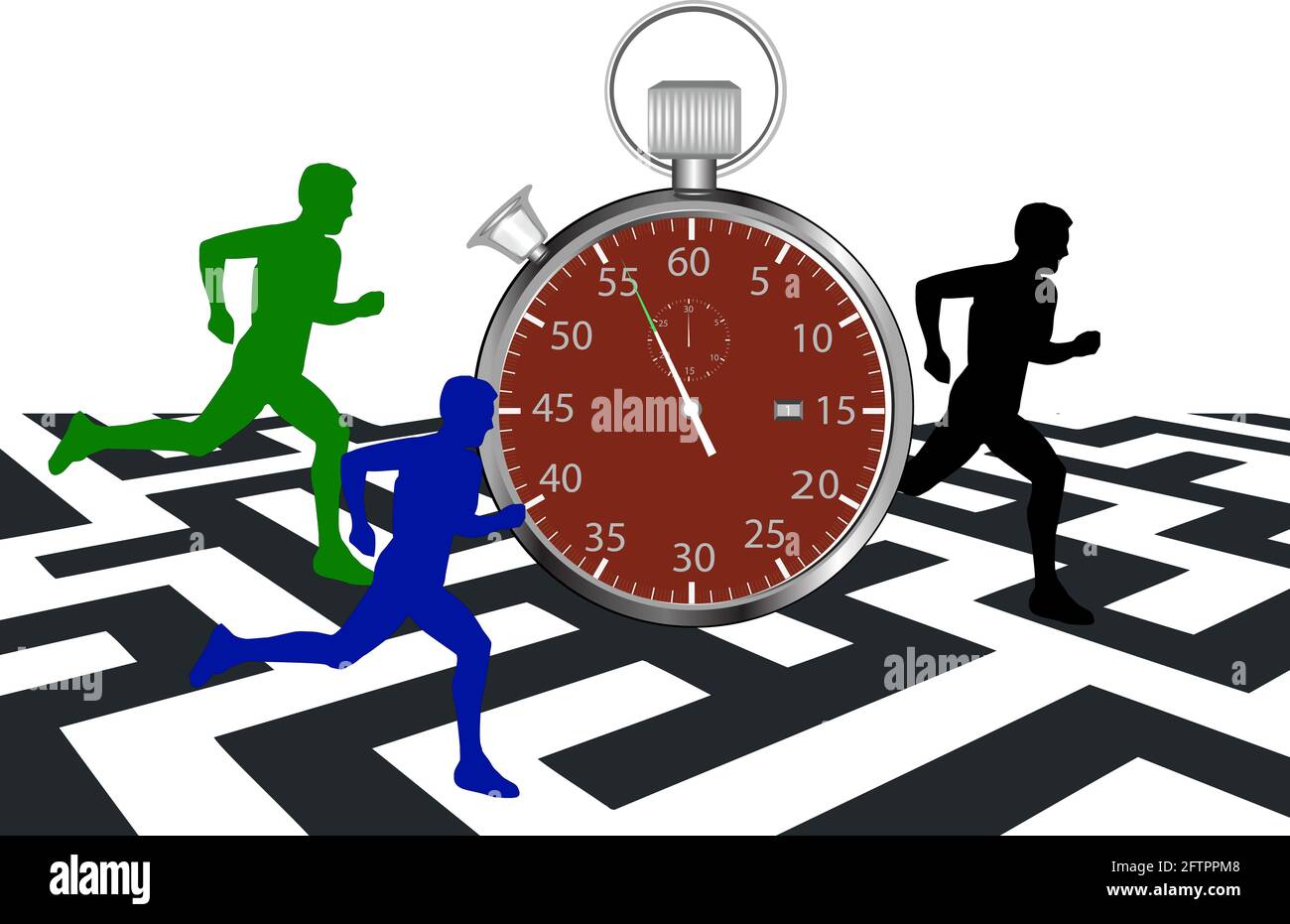 Illustration of a stopwatch with athletes doing sport activity on a ...