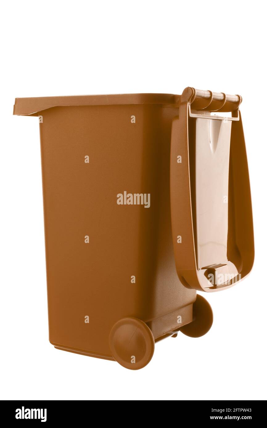 Plastic brown trash can isolated on white background Stock Photo - Alamy
