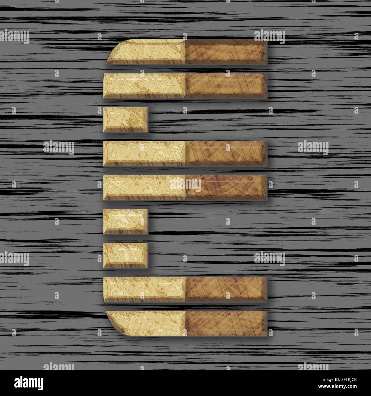 square graphic with the uppercase character E sketched by wooden parts ...