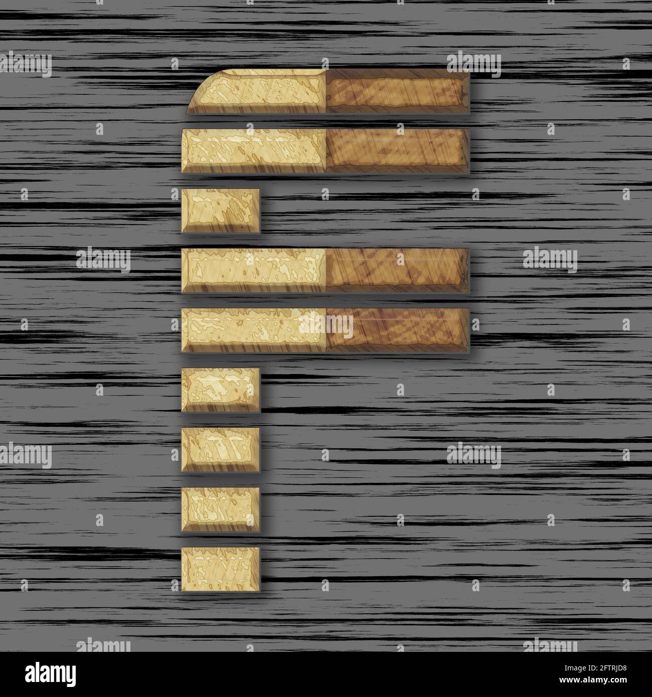 square graphic with the uppercase character F sketched by wooden parts ...