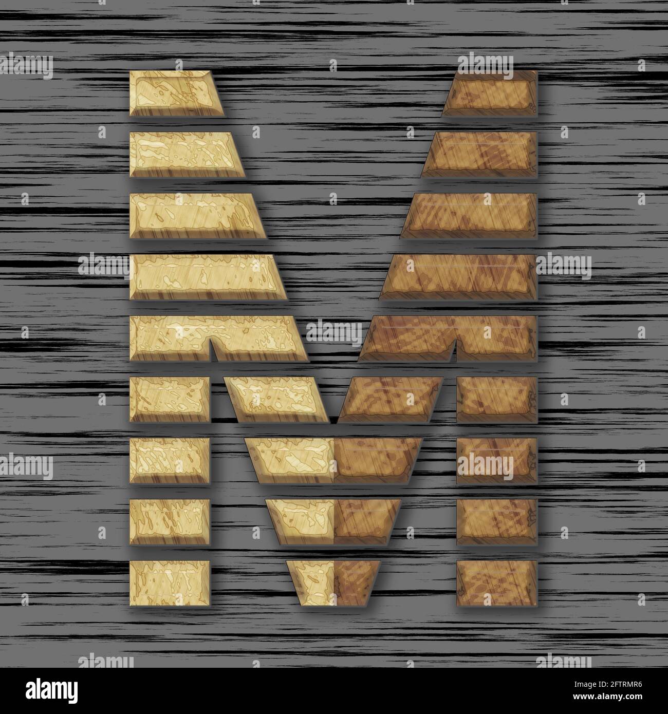 square graphic with the uppercase character M sketched by wooden parts ...