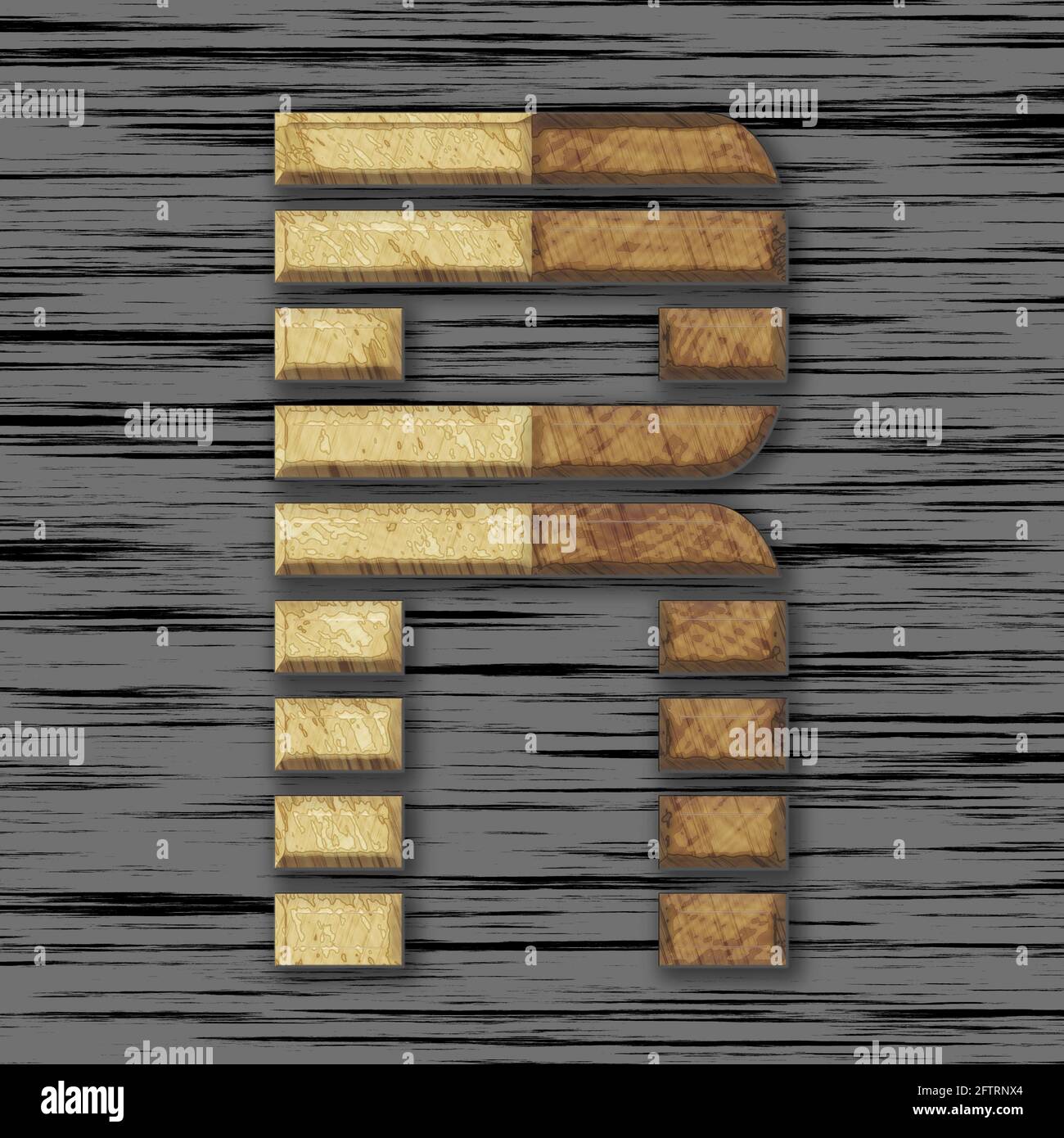 square graphic with the uppercase character R sketched by wooden parts ...