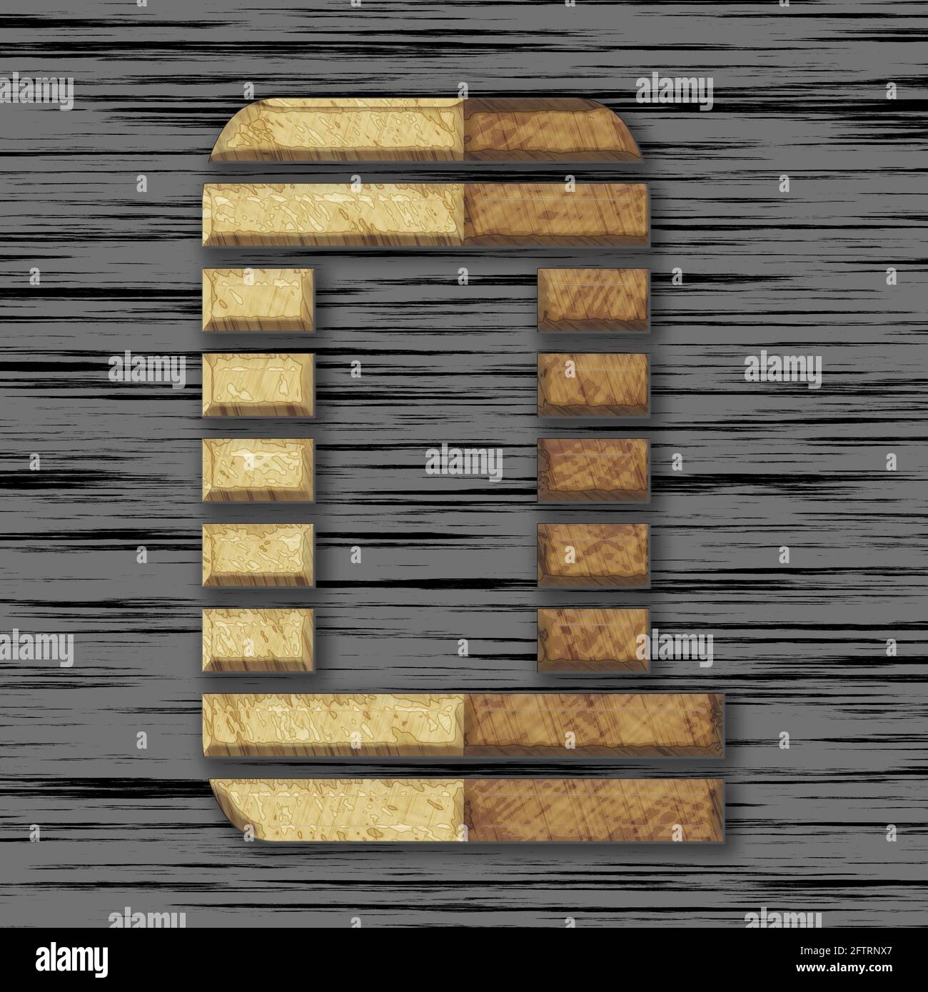 square graphic with the uppercase character Q sketched by wooden parts ...