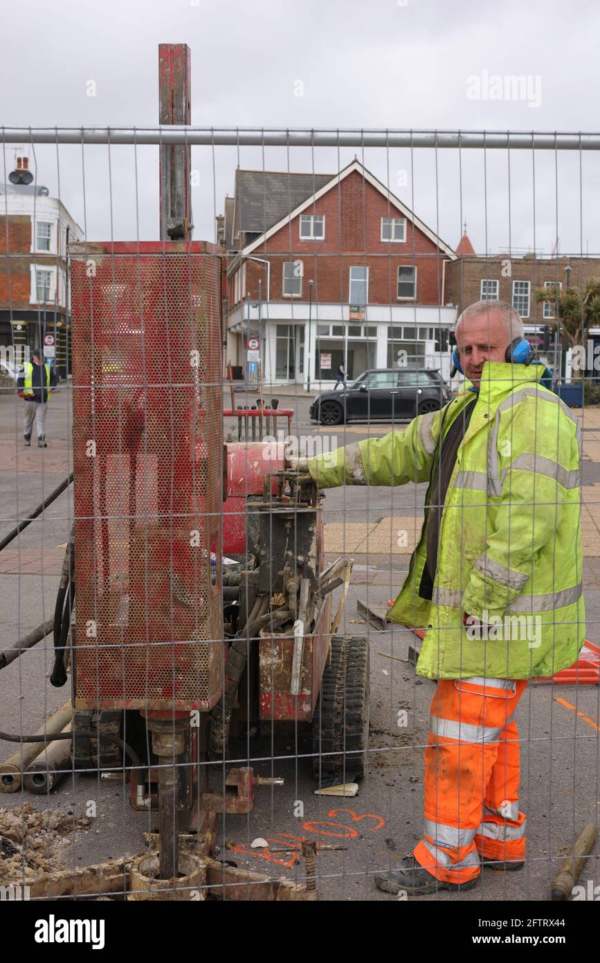 Operator manages a machine testing the soil stability during a ...