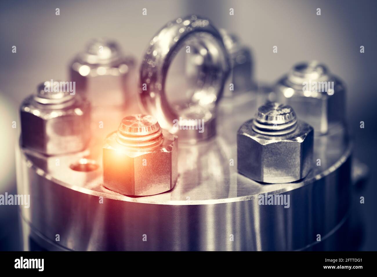 Close up of bolts and screws on the structure, anchor bolts base ...