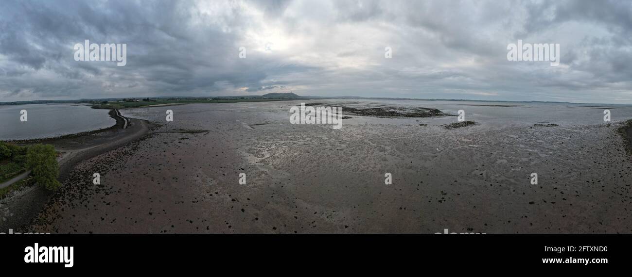 Aerial shot of strangford lough, with scrabo tower in the background ...