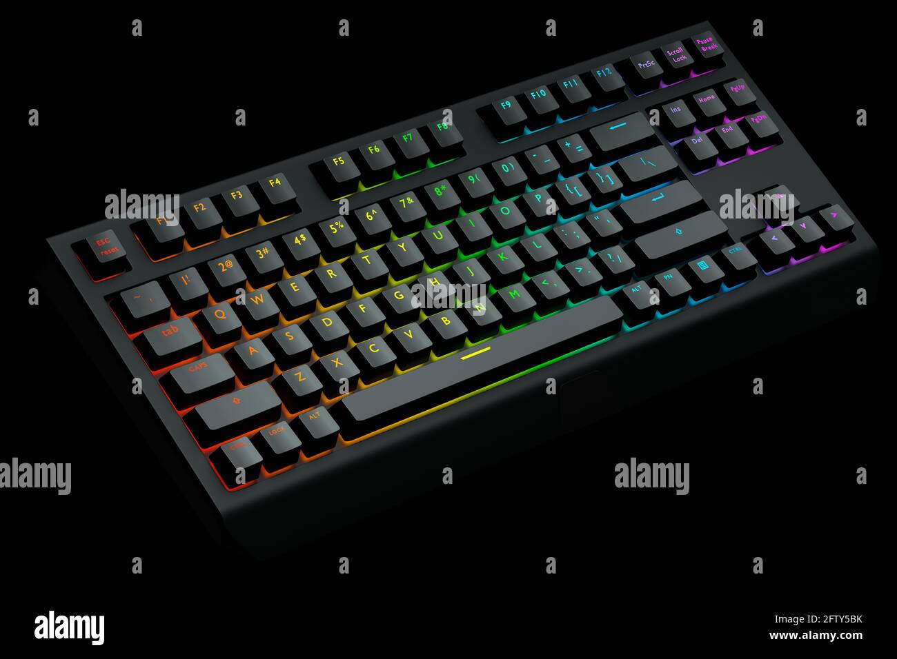 Black computer keyboard with rgb colors isolated on black background ...