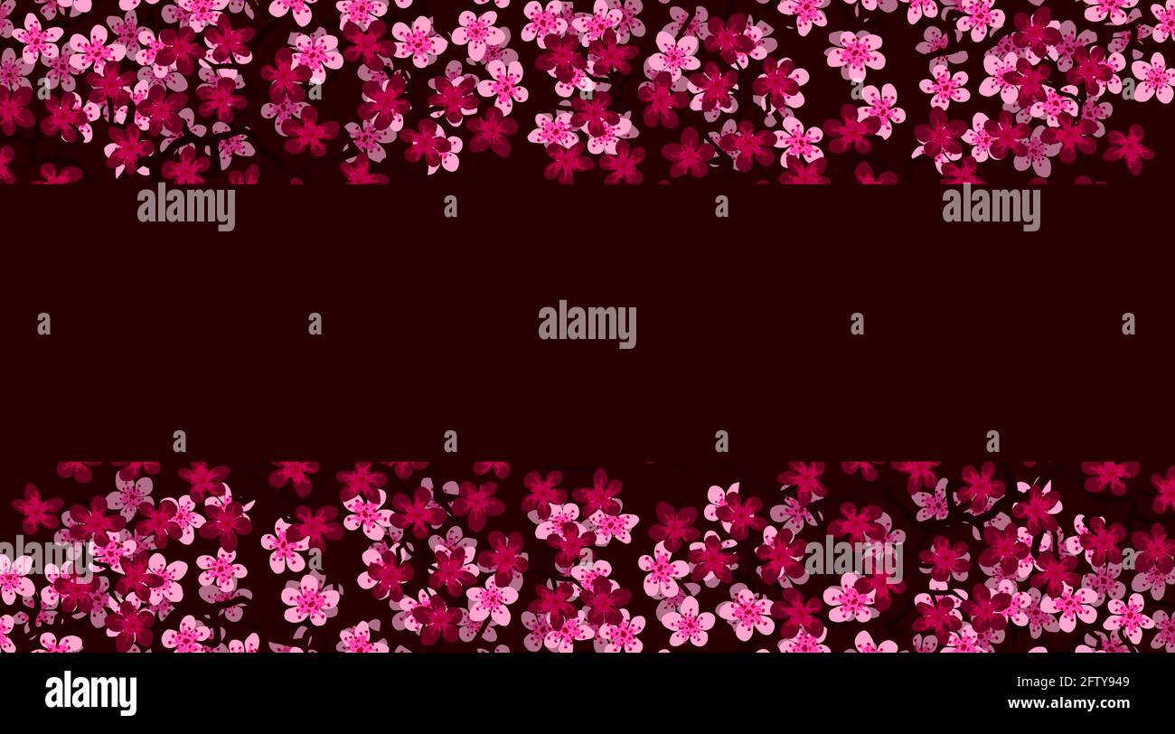 Floral greeting banner with beautiful pink blossom flowers branch ...