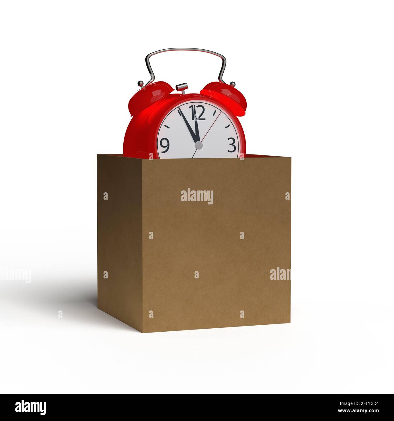 Alarm clock in a cardboard box on white background. 3D rendering Stock ...