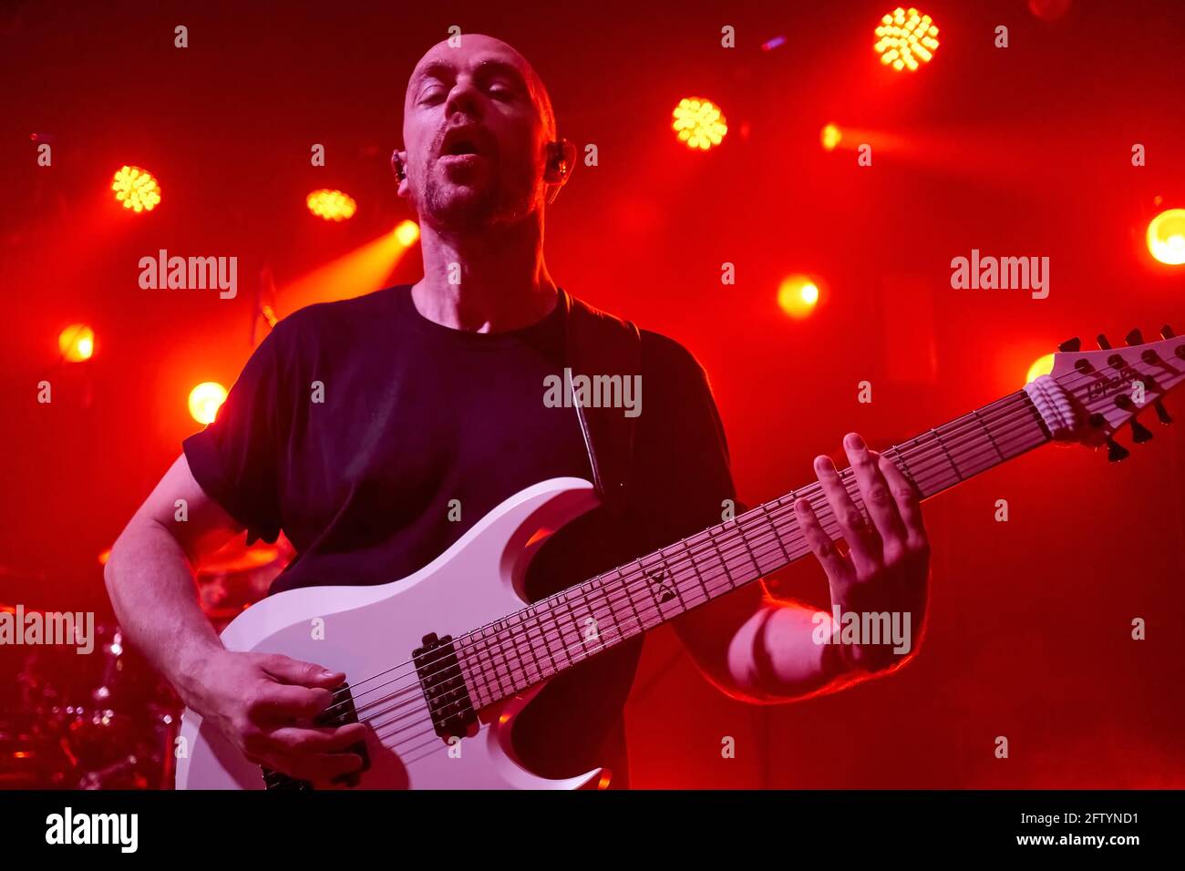 Moscow, Russia. 08th May, 2021. Ivan Kilar of Louna Rock band performs ...