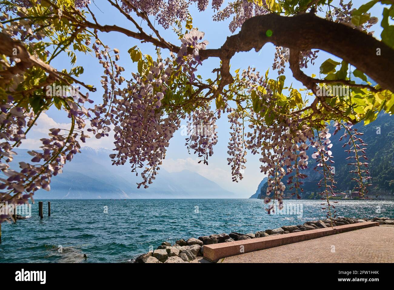 View of the beautiful Lake Garda surrounded by mountains,Riva del garda ...