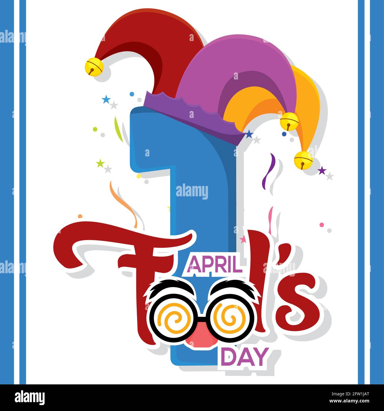 Harlequin hat and crazy eyes April fools day Vector illustration Stock ...