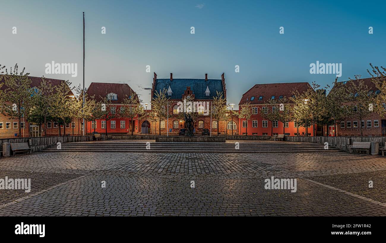 The town hall and square in Frederikssund in a panoramic view in the ...