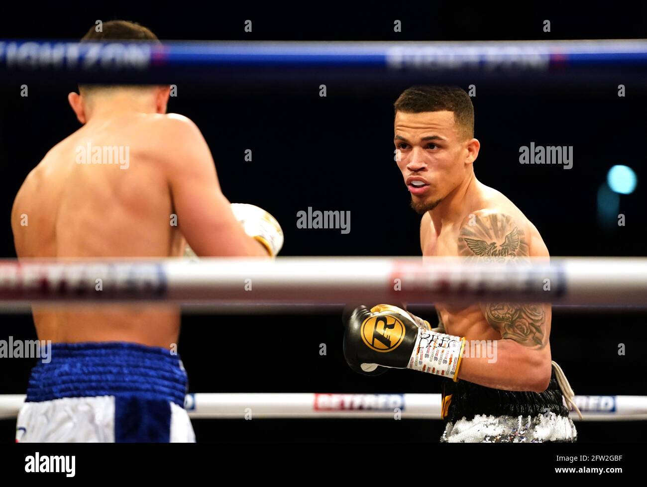 Lucas Ballingall (left) in action against Myron Mills during their ...
