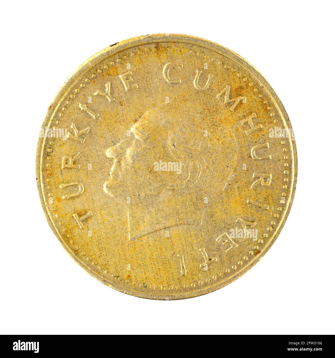 Back side of 1000 Lira coin, Turkey money isolated on a white ...