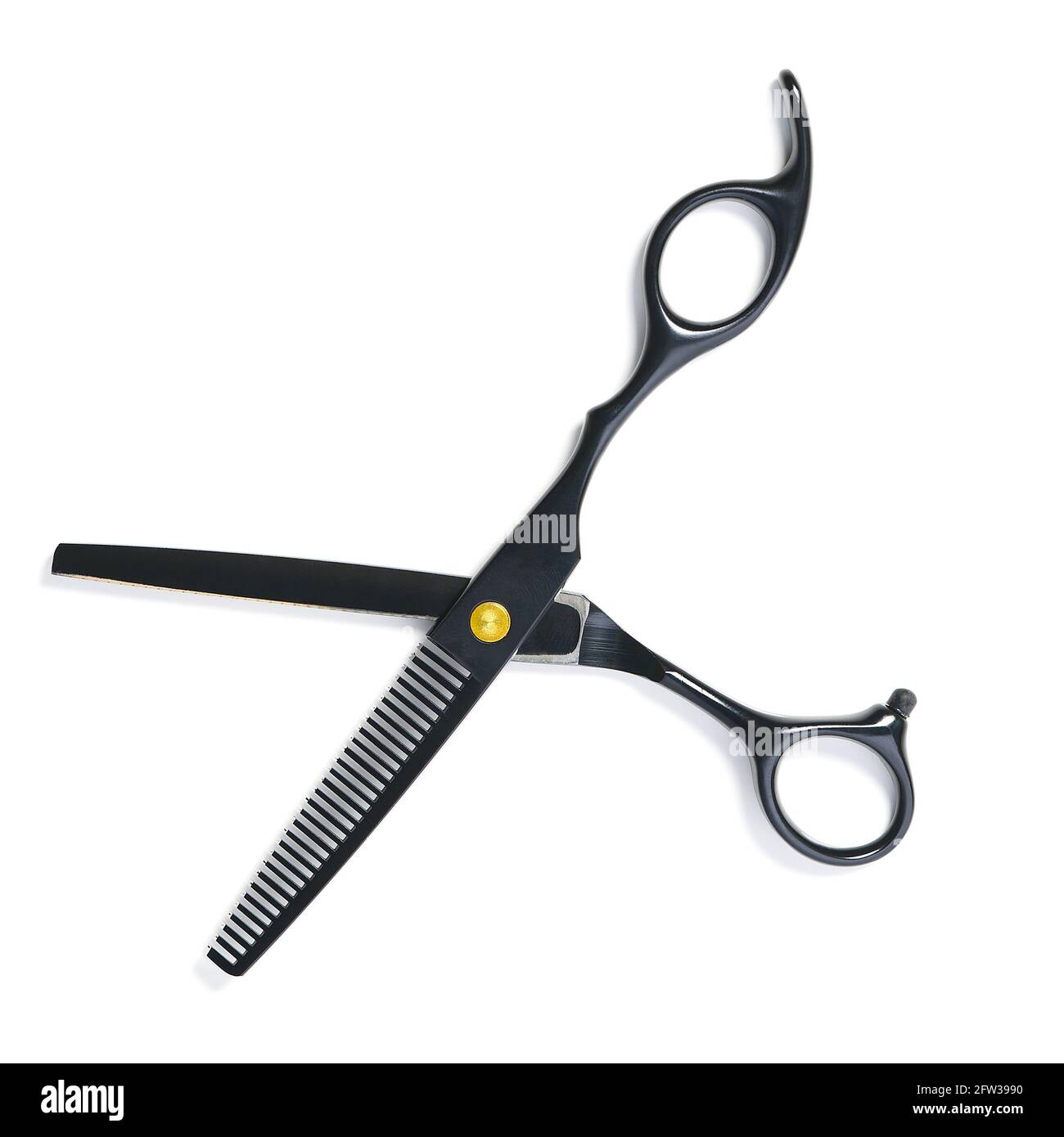 professional hairdresser black scissors isolated on white. Black barber ...