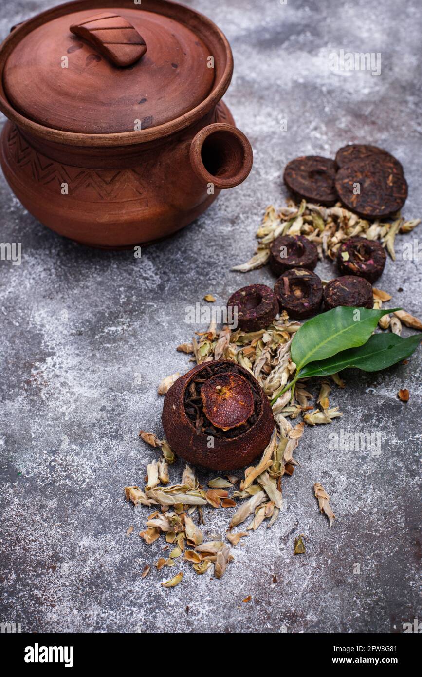 Different pressed Chinese pu-erh tea Stock Photo - Alamy