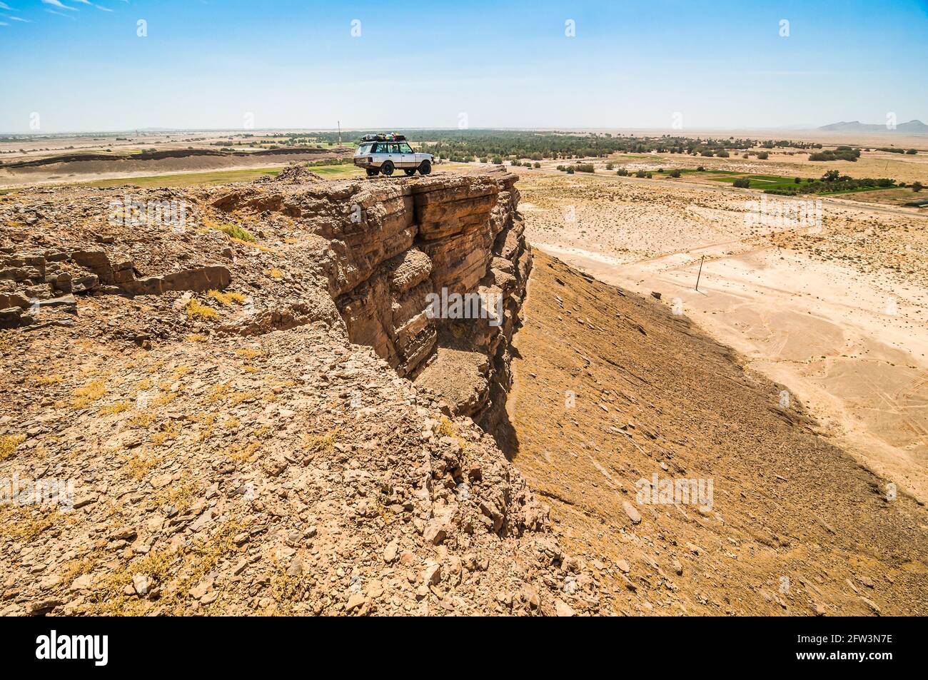 Erfoud, Morocco - April 15, 2015. Old vinage off road car on viewpoint ...