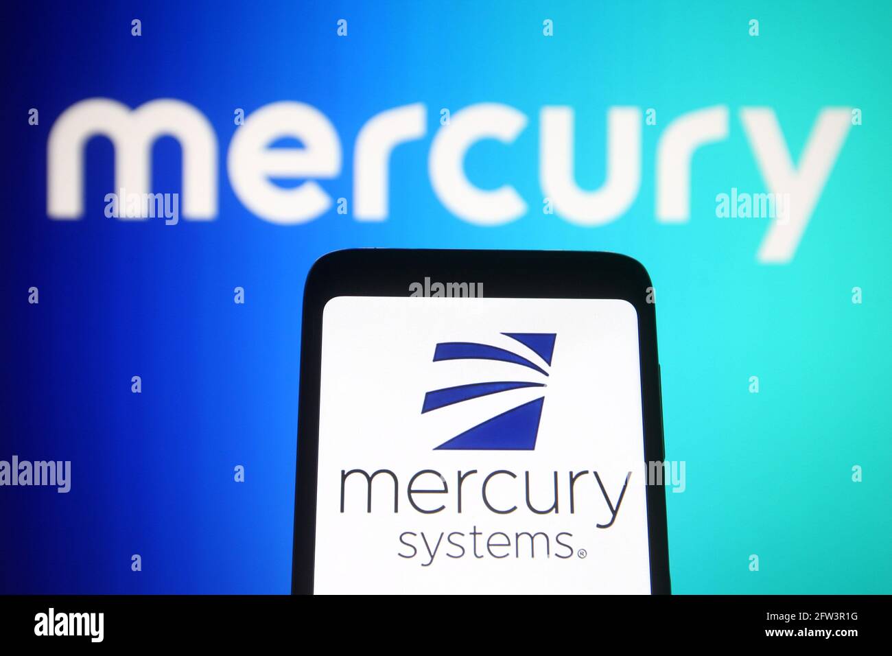 In this photo illustration the Mercury Systems logo of an US aerospace ...