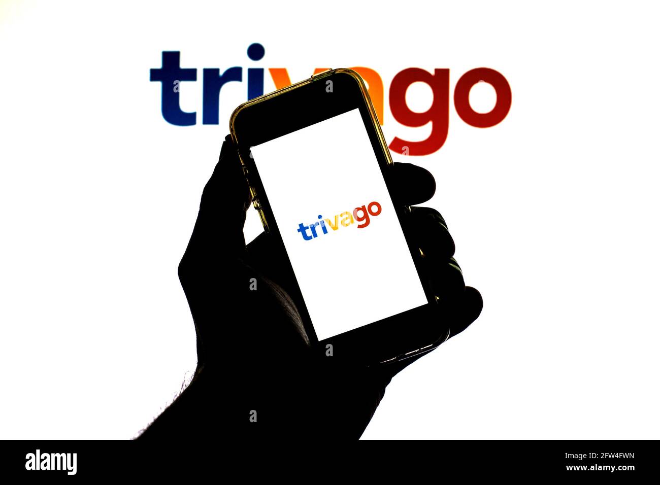 In this photo illustration of a Trivago app seen displayed on a ...