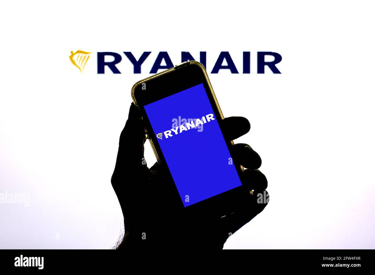 In this photo illustration of a Ryanair app seen displayed on a ...
