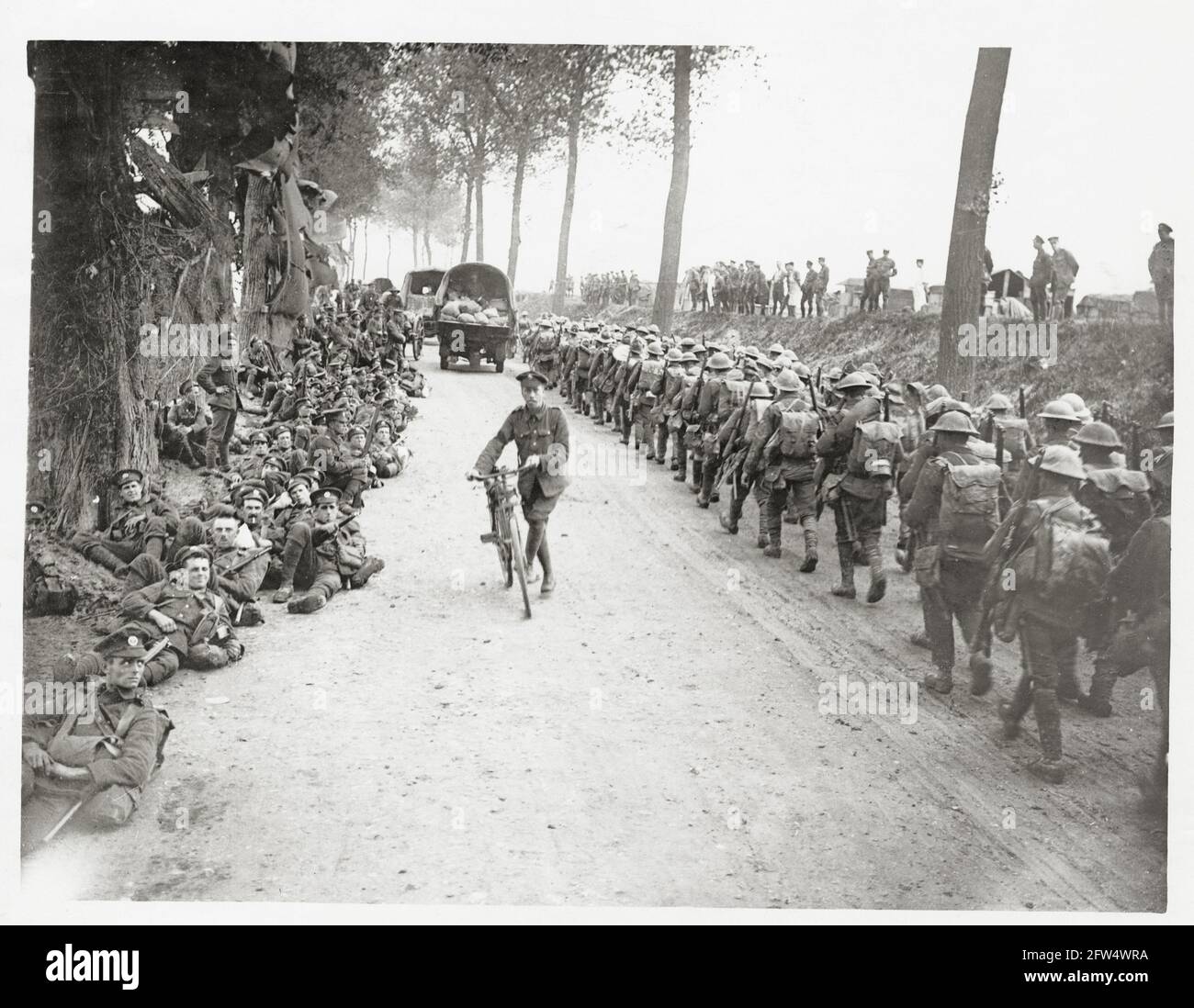 World War One, WWI, Western Front - Men marching and resting on the ...