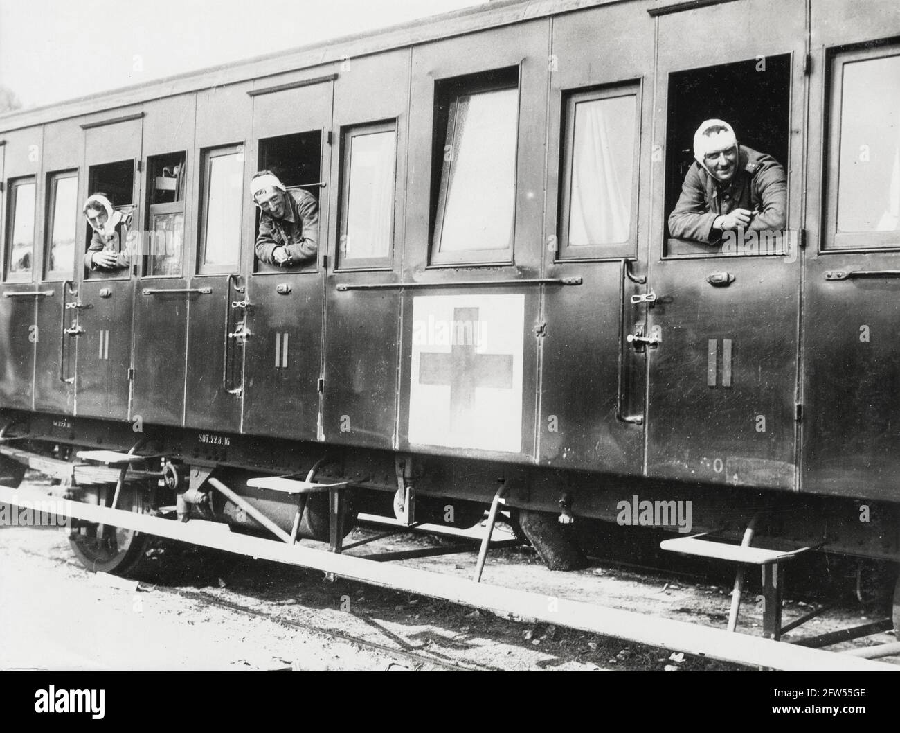 World War One, WWI, Western Front - Wounded men look out from a Red ...