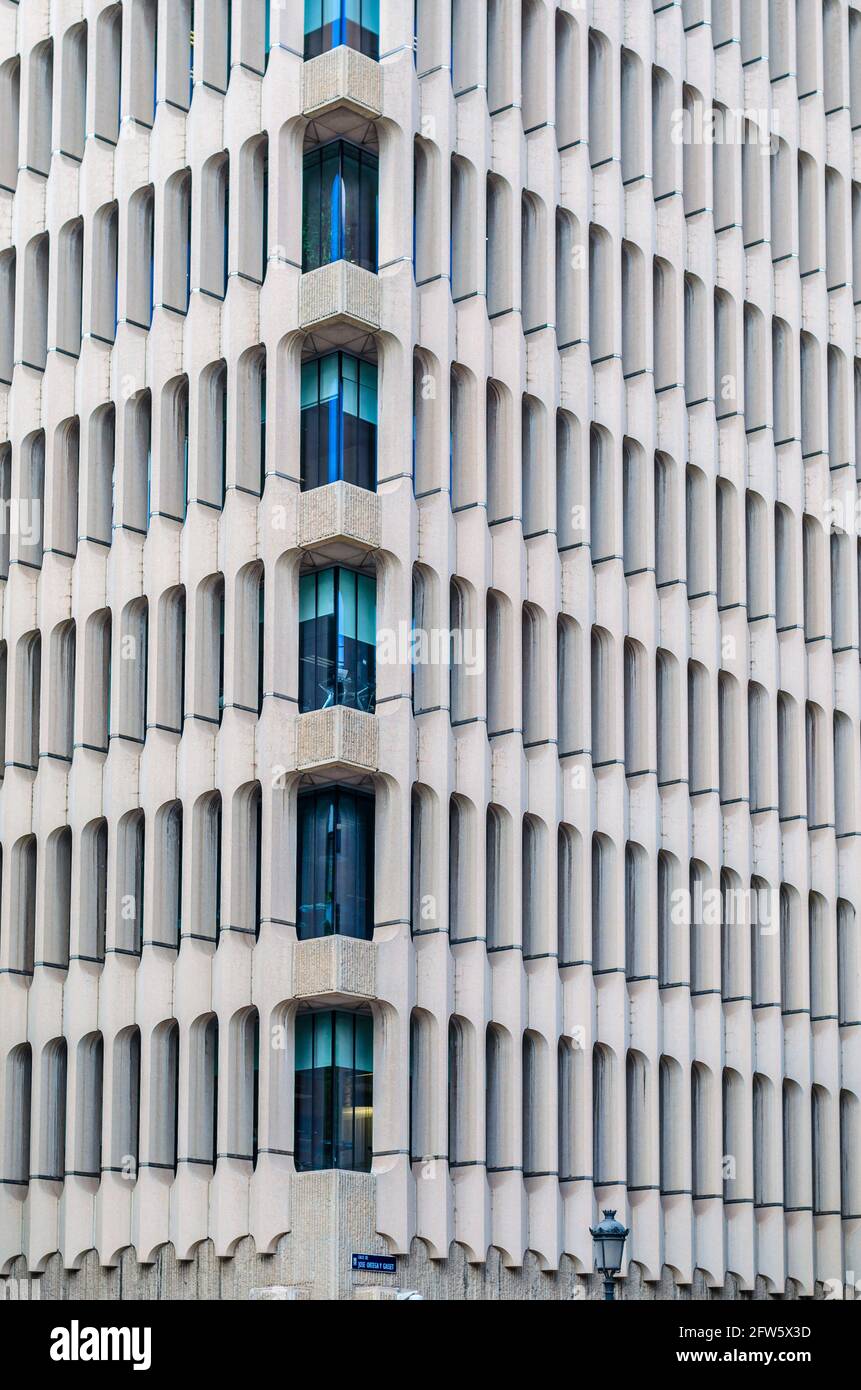 MADRID, SPAIN - MAY 12, 2021: Detail of Beatriz Building (Edificio Beatriz in Spanish) in Madrid ...