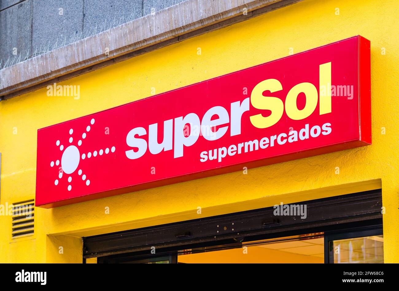 MADRID, SPAIN – MAY 12, 2021: Logo of Supersol supermarket on the ...