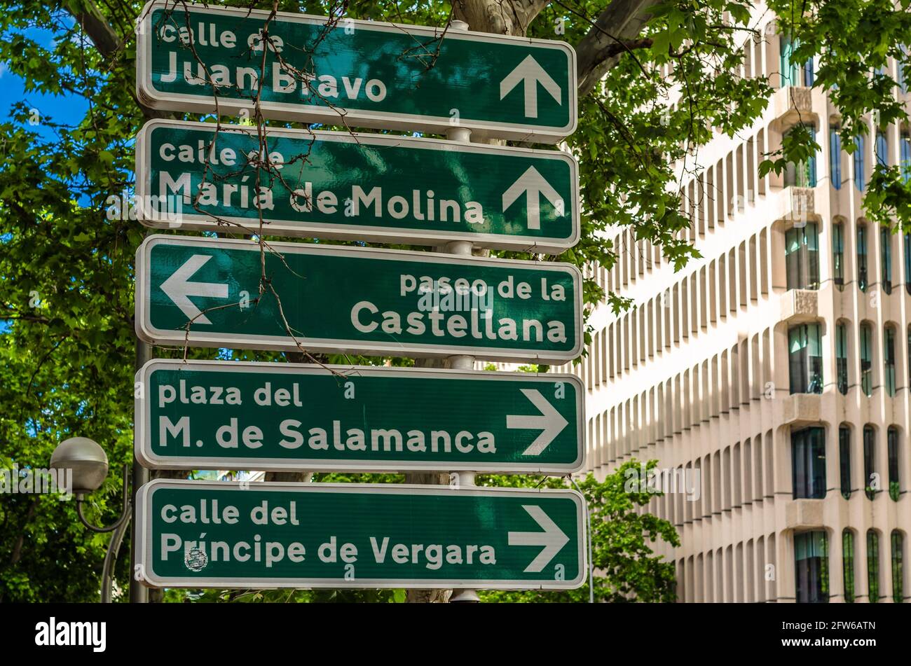MADRID, SPAIN – MAY 12, 2021: Traffic sign indicating directions in ...