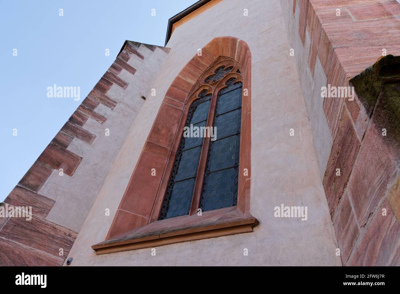 historic antique large church window, ornate window glass and old ...