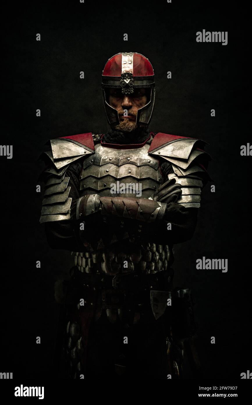Portrait of a medieval fighter from the front Stock Photo - Alamy