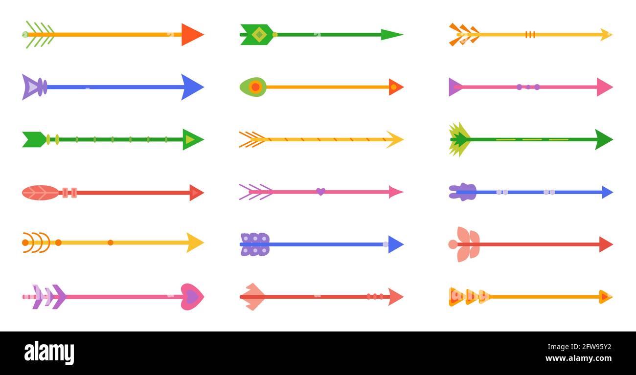 Arrow bow colored vector flat set for postcards, stickers, design room ...