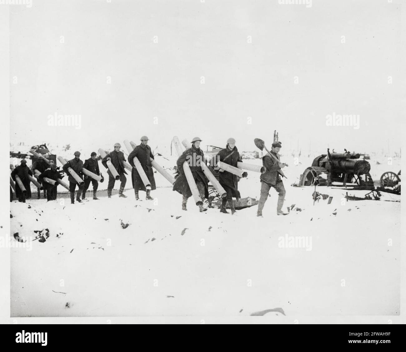 World War One, WWI, Western Front - A working party with stove pipes ...