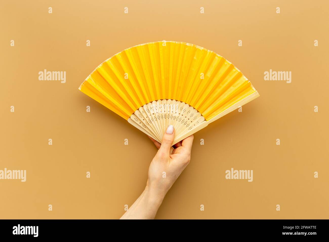 Hand holding hand fan made of bamboo and paper Stock Photo - Alamy