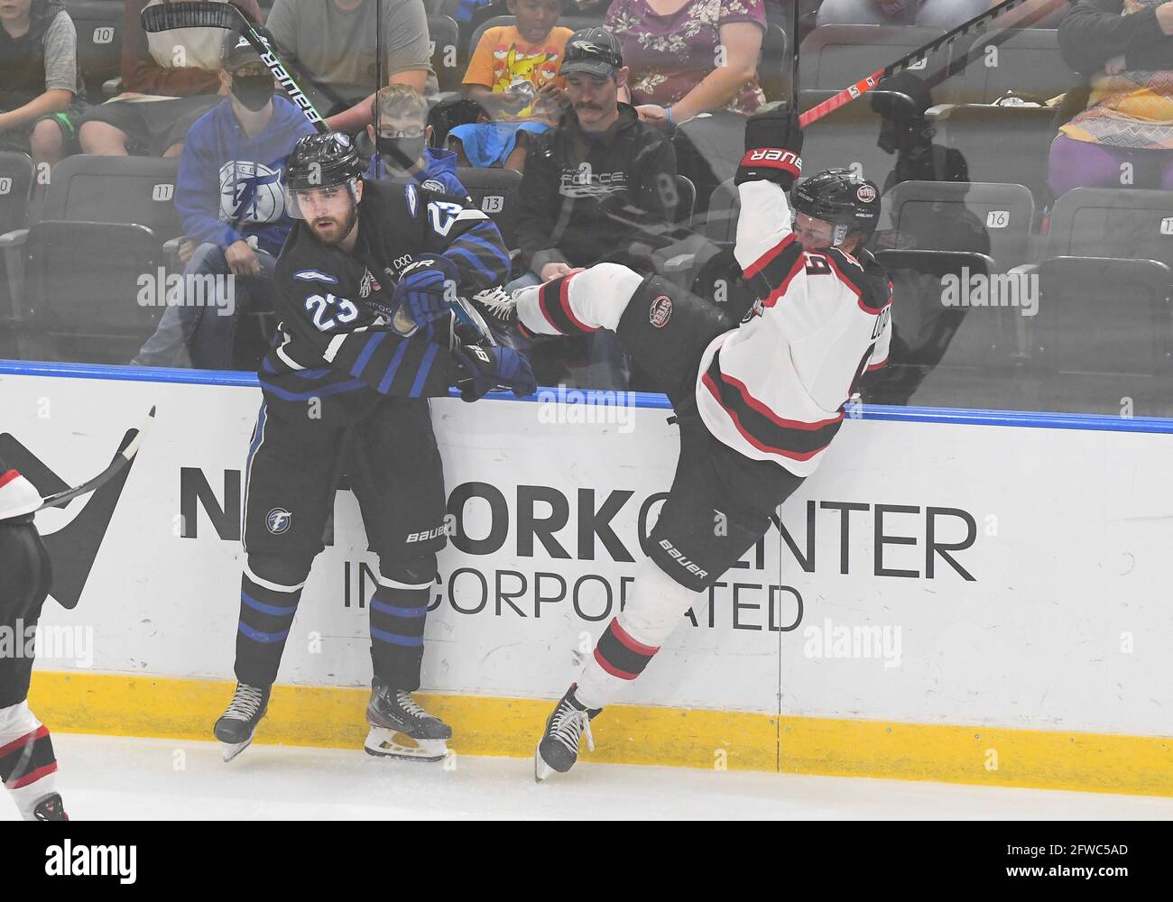 May 21, 2021: Fargo Force defenseman Nick Strom (23) checks Chicago ...