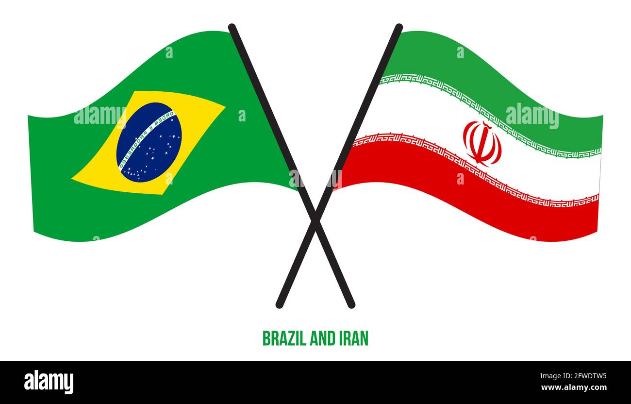 Brazil and Iran Flags Crossed And Waving Flat Style. Official ...
