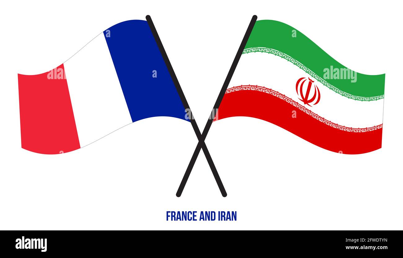 France and Iran Flags Crossed And Waving Flat Style. Official ...
