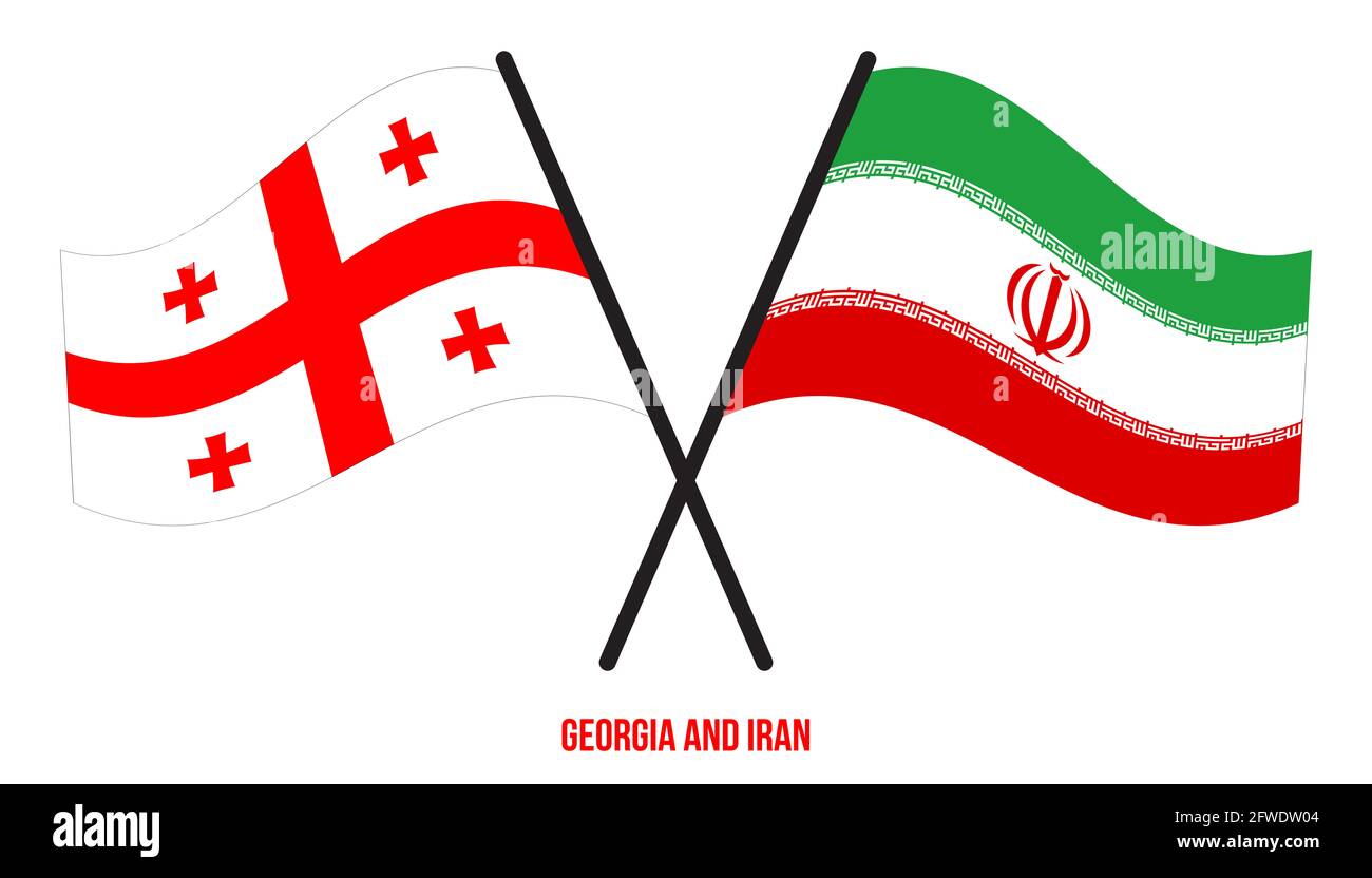 Georgia and Iran Flags Crossed And Waving Flat Style. Official ...