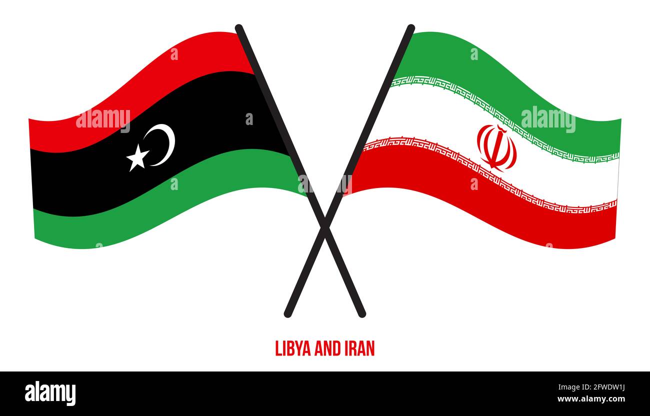 Libya and Iran Flags Crossed And Waving Flat Style. Official Proportion ...