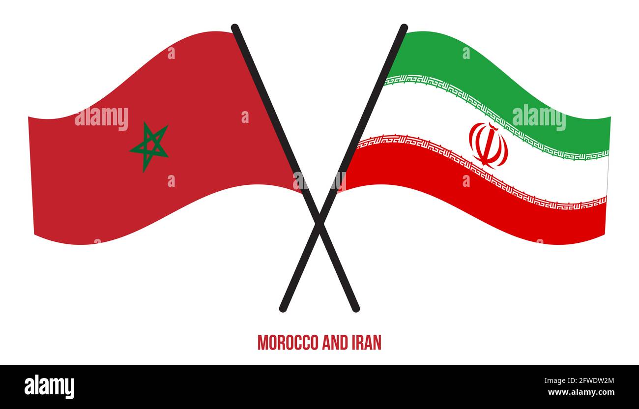 Morocco and Iran Flags Crossed And Waving Flat Style. Official ...