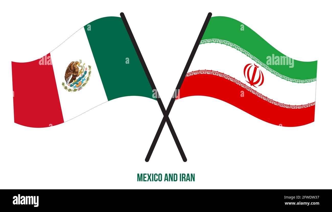 Mexico and Iran Flags Crossed And Waving Flat Style. Official ...
