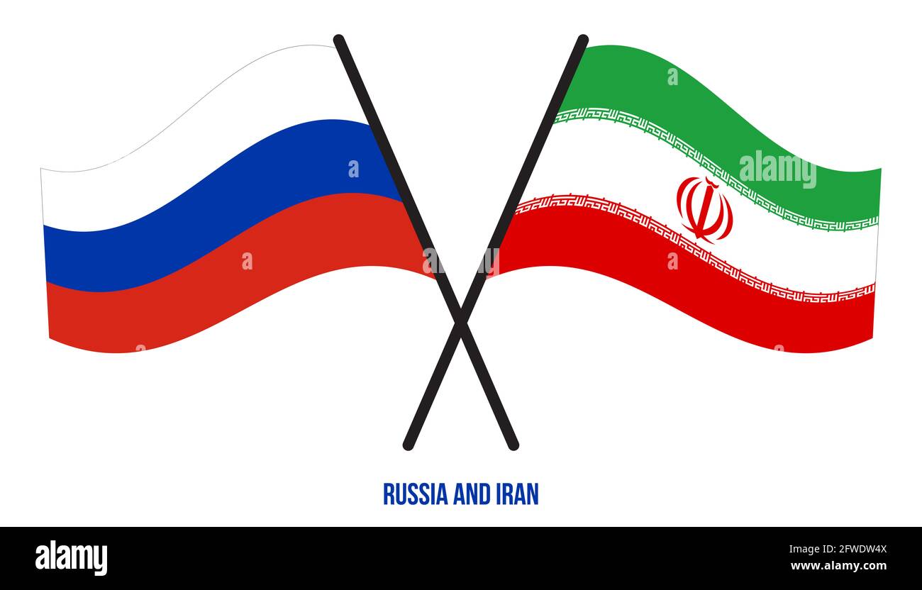 Russia and Iran Flags Crossed And Waving Flat Style. Official ...