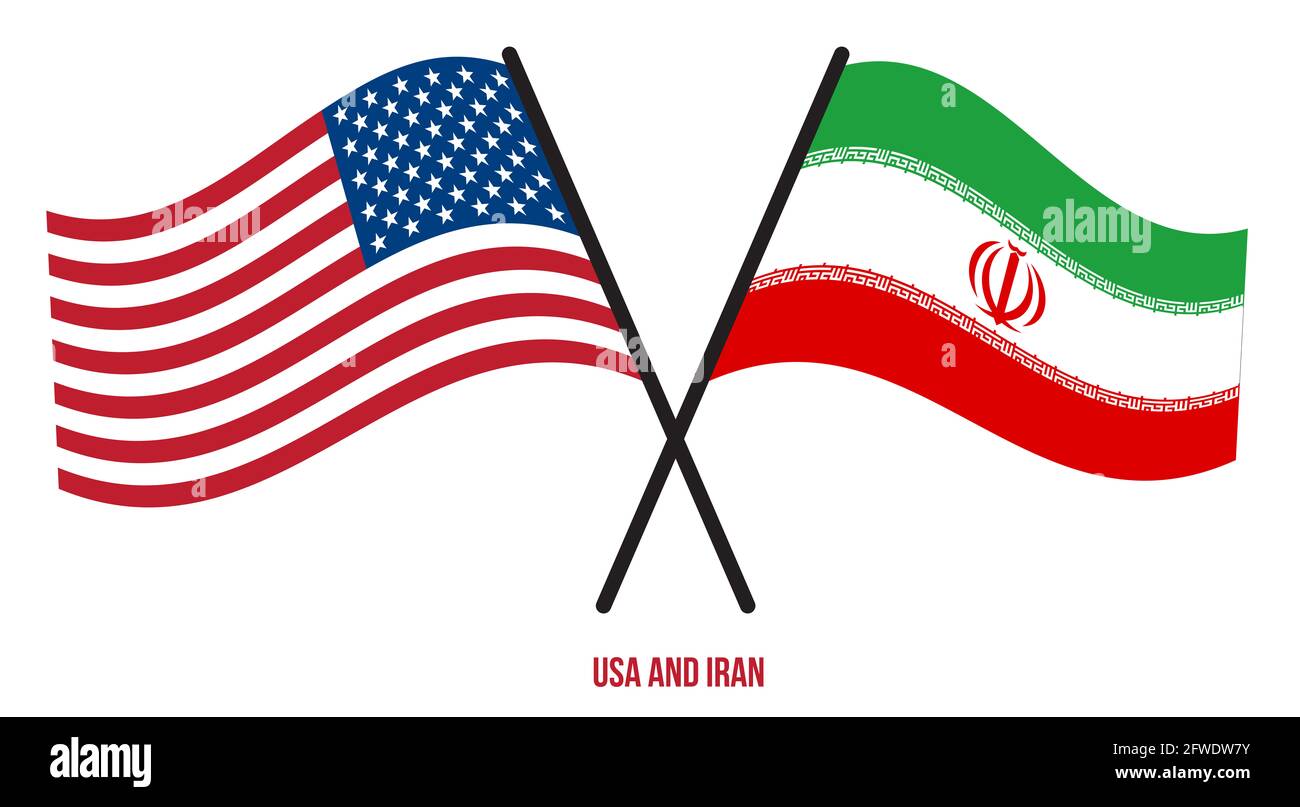 USA and Iran Flags Crossed And Waving Flat Style. Official Proportion ...