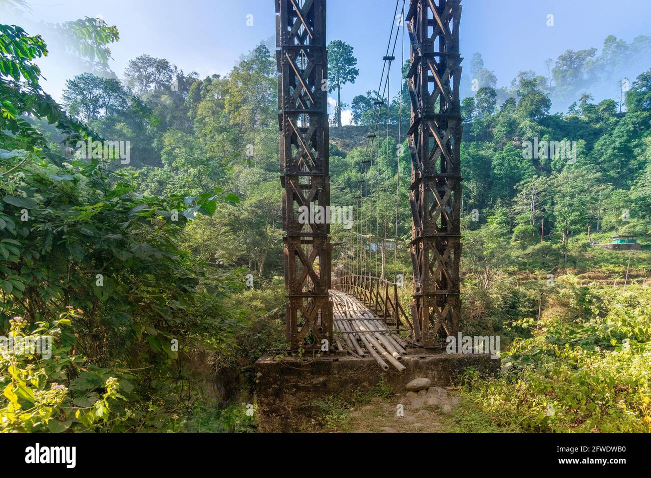 View of Jhalong bridge over river Joldhaka, Dooars, West Bengal - India ...
