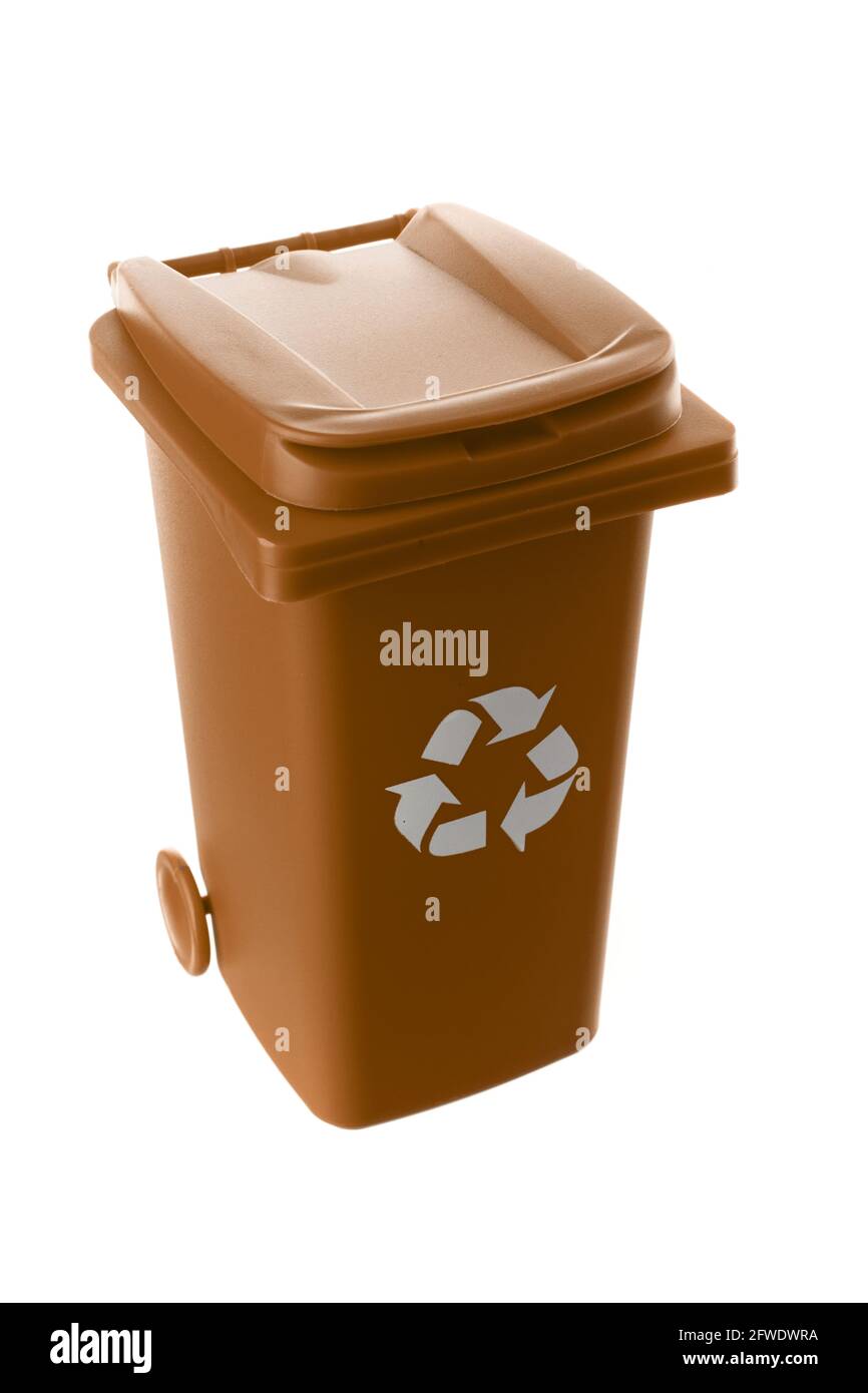 Plastic brown trash can isolated on white background Stock Photo - Alamy