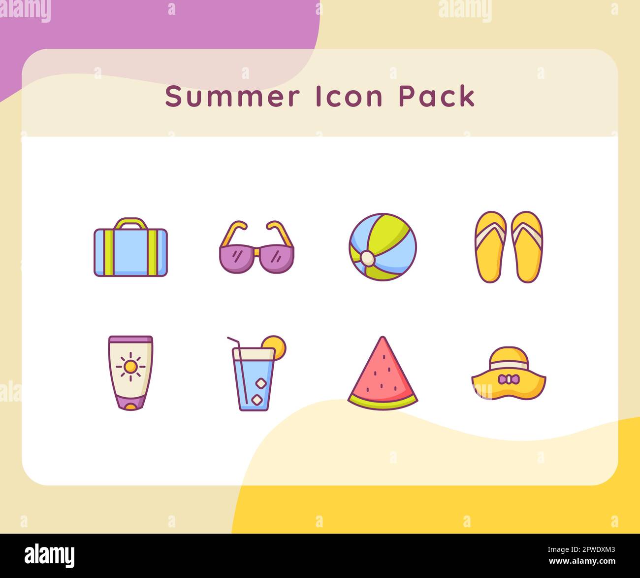 summer icon pack collection white isolated background with filled color ...