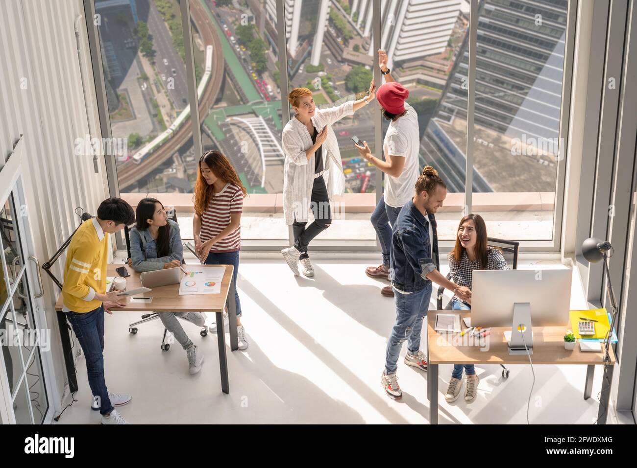 Top view scene Group of asian and Multiethnic Business people with ...